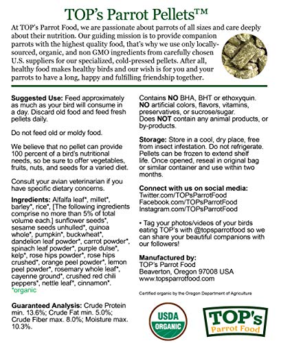 TOP's Parrot Food Mini Pellets Bird Food for Budgies, Cockatiels ...