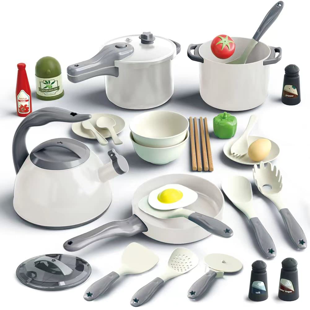 Bruvoalon 32Pcs Kids Play Kitchen Toys Set, Toddlers Pretend Cooking ...