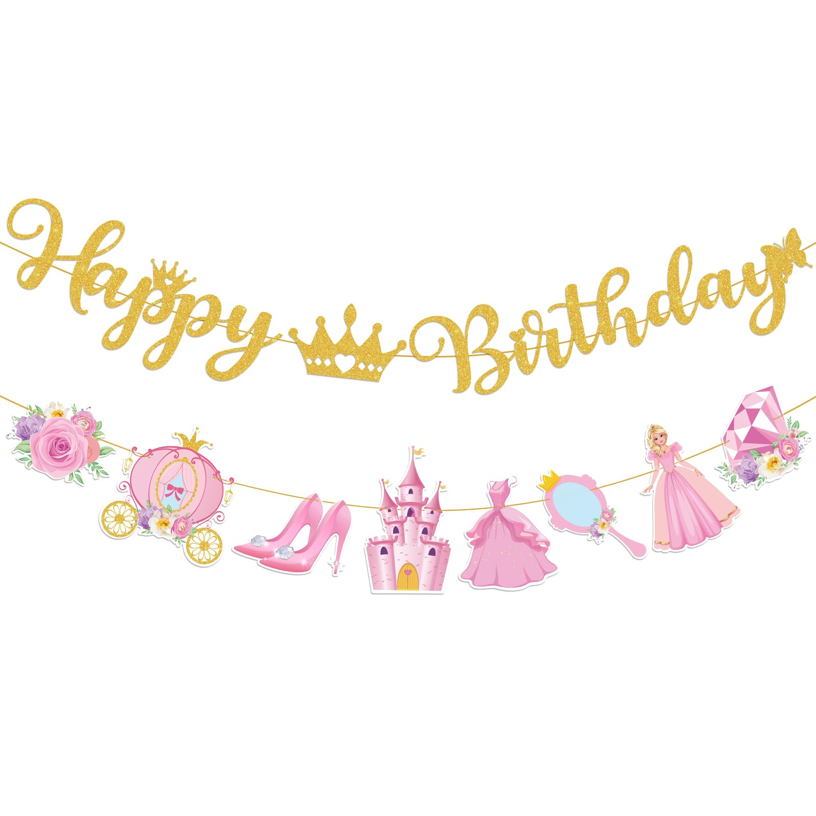 Fullhawl Pink Princess Birthday Banner for Girl Happy Birthday Princess ...
