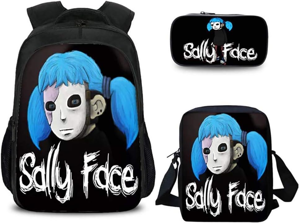Casual Backpack Sally Face Pattern Printed School Bags Set with Lunch ...