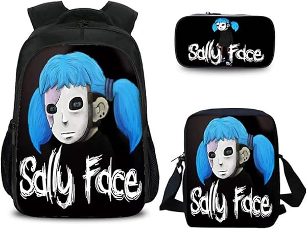 Casual Backpack Sally Face Pattern Printed School Bags Set with Lunch ...