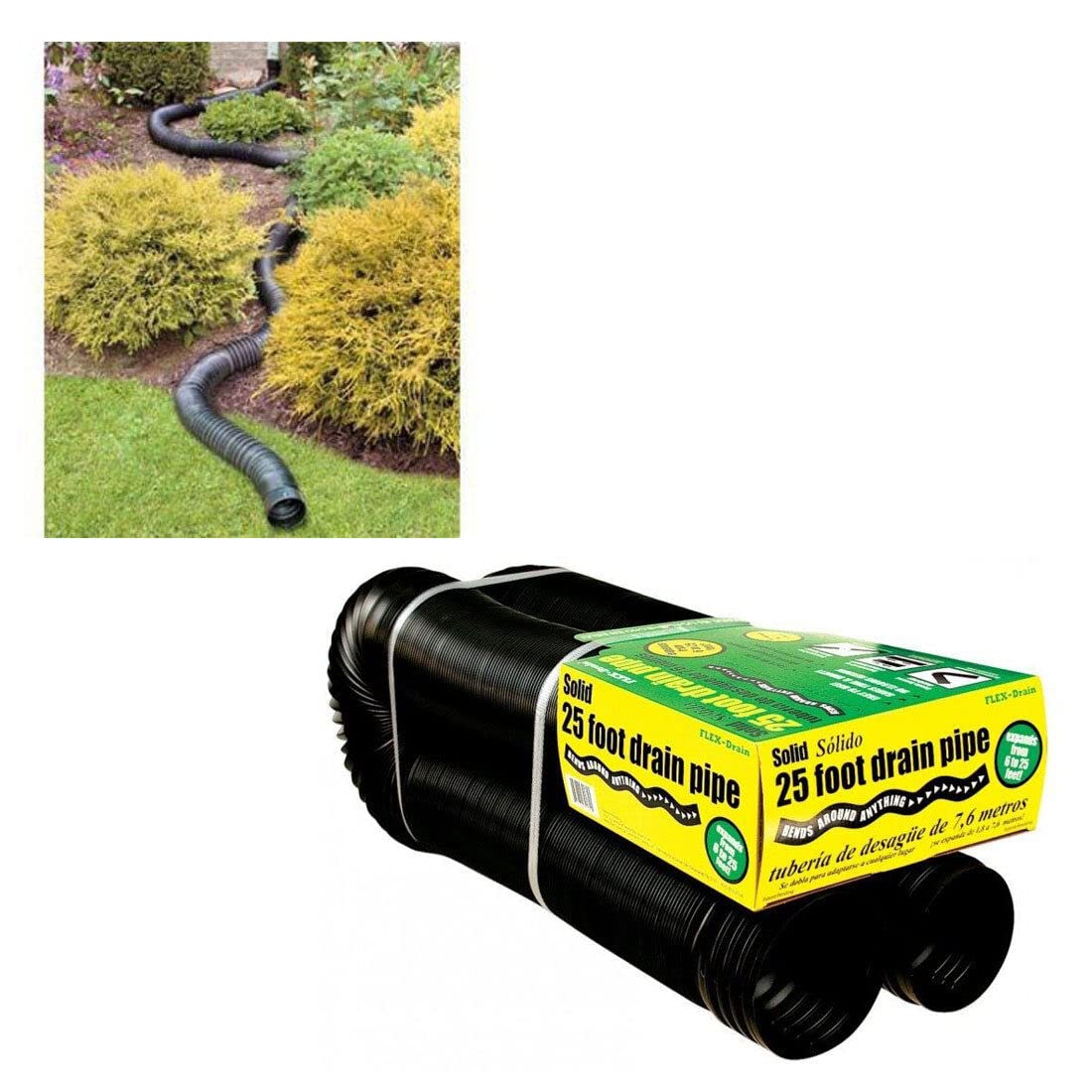 Solid Corrugated Expandable Flexible Landscape Drain Pipe, 4-in. By 25 ...