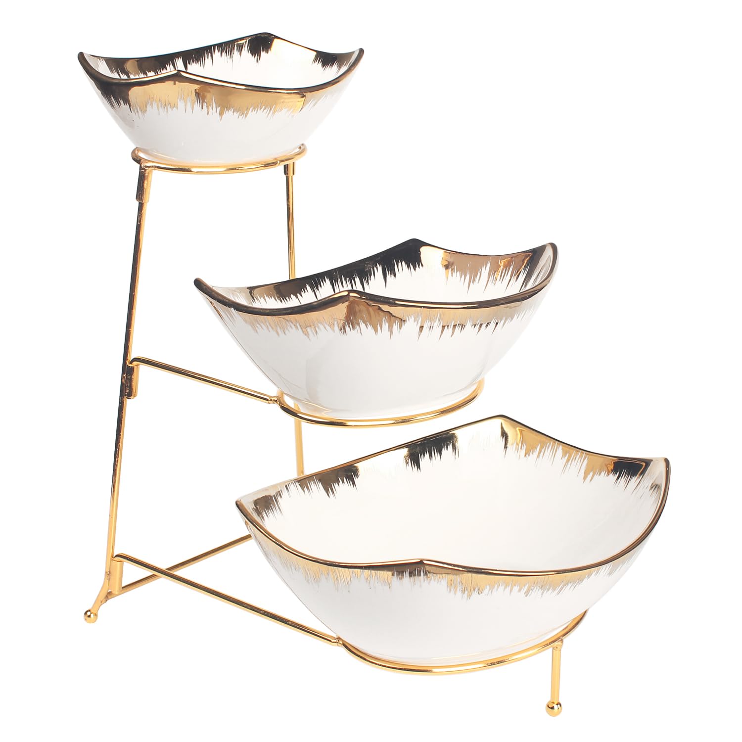 LIUYWYHCF 3-Tier Serving Rack with Ceramic Serving Bowls, Foldable Gold ...