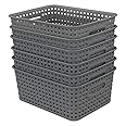 Amazon.com: Neadas Grey Plastic Weave Wicker Storage Baskets, Rectangle ...