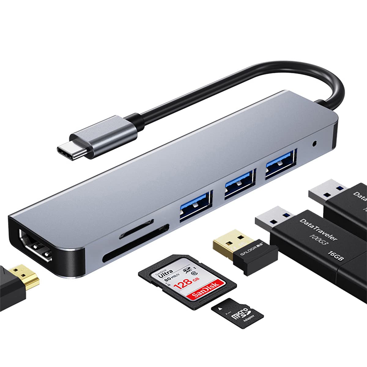 Mua USB C Hub Adapter 6-in-1 Type c 4K Resolution HDMI Port + USB 3.0 ...