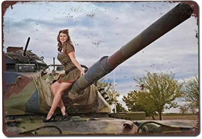 DONL9BAUER Pinup Girl Tank Vintage Military Sign Retro Metal Tin Sign ...