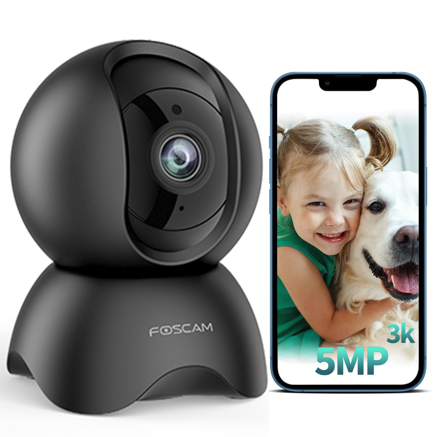 FOSCAM 3K 5MP WiFi Pet Cameras for Home Security, 2.4GHz Indoor Camera ...