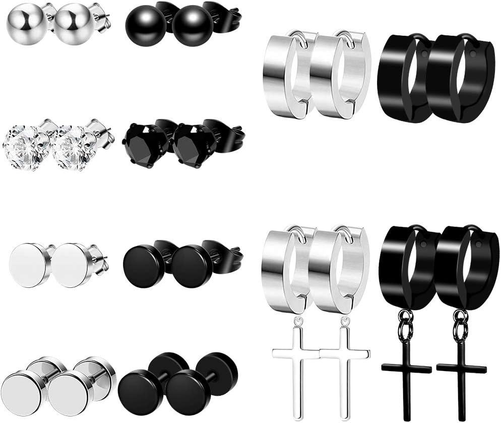Hicdaw 12 pares Aretes Hombre Aretes Negros Hombre Piercing Hombre ...