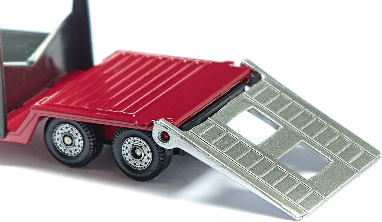 siku 1613, Low Loader with Boat, Metal/Plastic, Red/Blue/White, Opening stern flap, Floatable ...