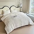 Amazon.com: chovy Faux Rabbit Striped Plush White Fur Comforter Sets ...