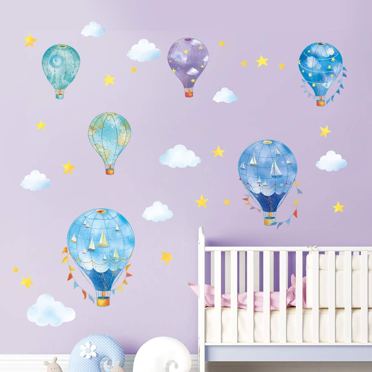 decalmile Nautical Hot Air Balloons Wall Decals Cloud Star Wall Stickers Baby Nursery Kids ...