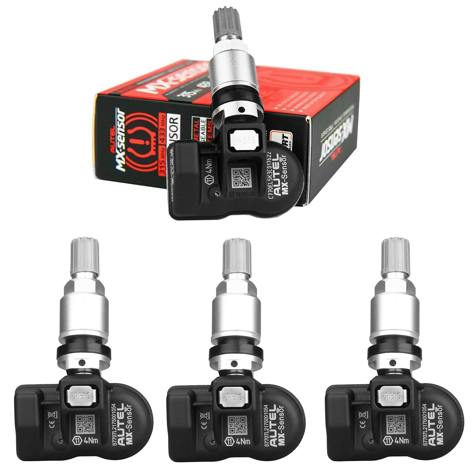 Autel TPMS Sensors Set of 4 Metal Stem MX Sensor 315MHz 433MHz ...