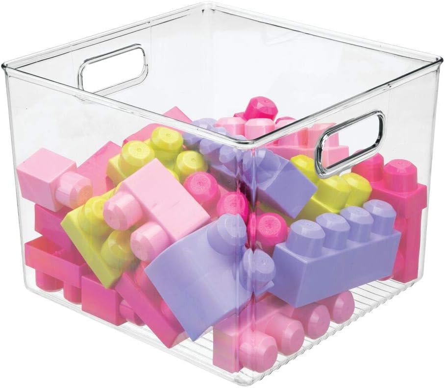 mDesign Square Toy Storage Box – Deep Plastic Box with Handles for ...