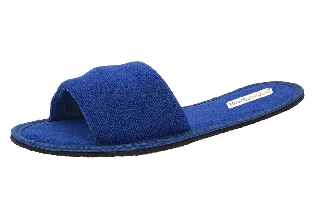 Buy Travelkhushi Unisex Open Toe Blue Terry Cloth House Slippers - 9 UK ...