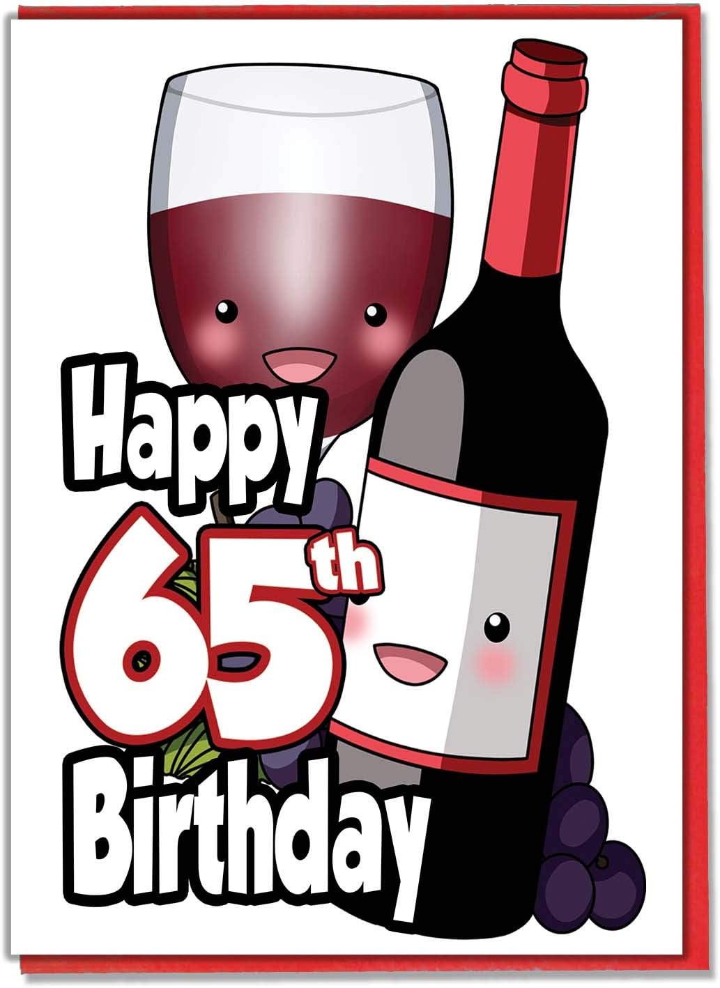 Red Wine Glass and Bottle - 65th Birthday Card - Ladies - Mens ...