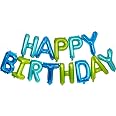 Amazon.com: Party Era Blue and Green Happy Birthday Balloon Banner, 16 ...