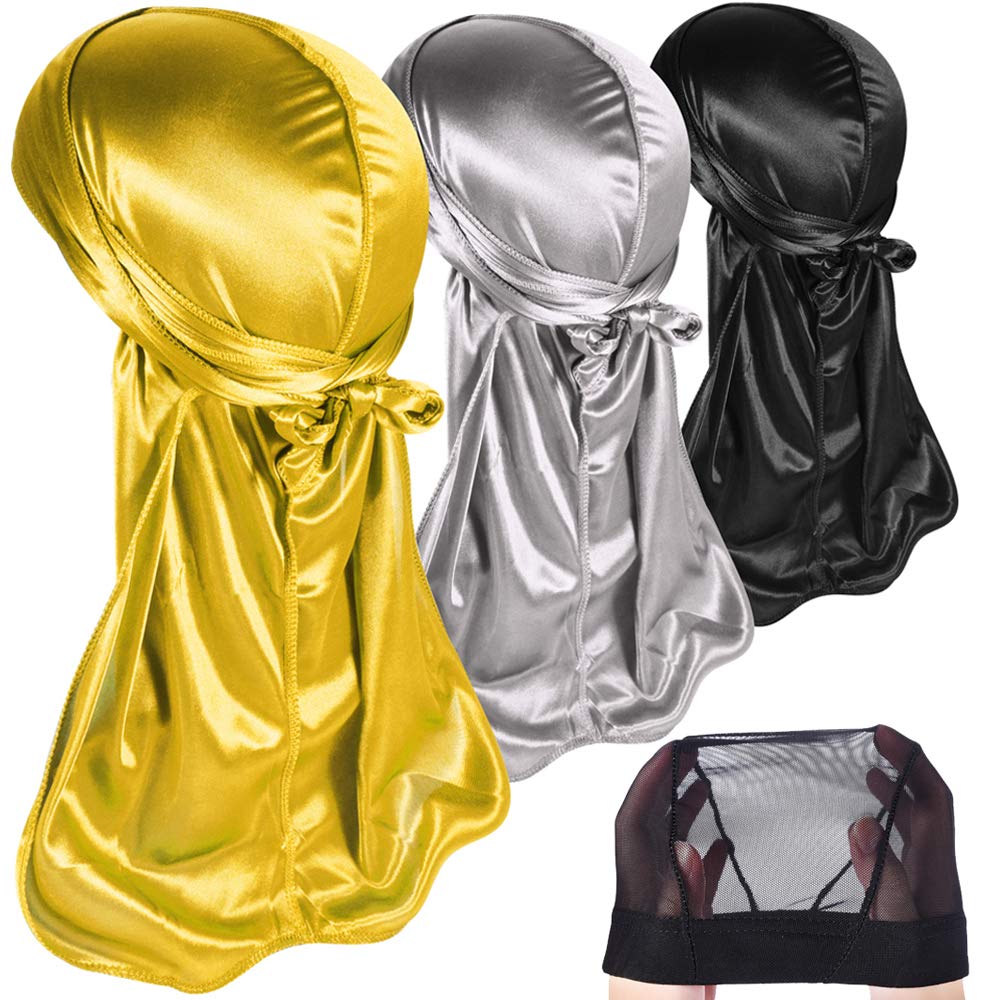 Amazon.com : 3PCS Silky Durags Pack for Men Waves, Satin Doo Rag, Award ...