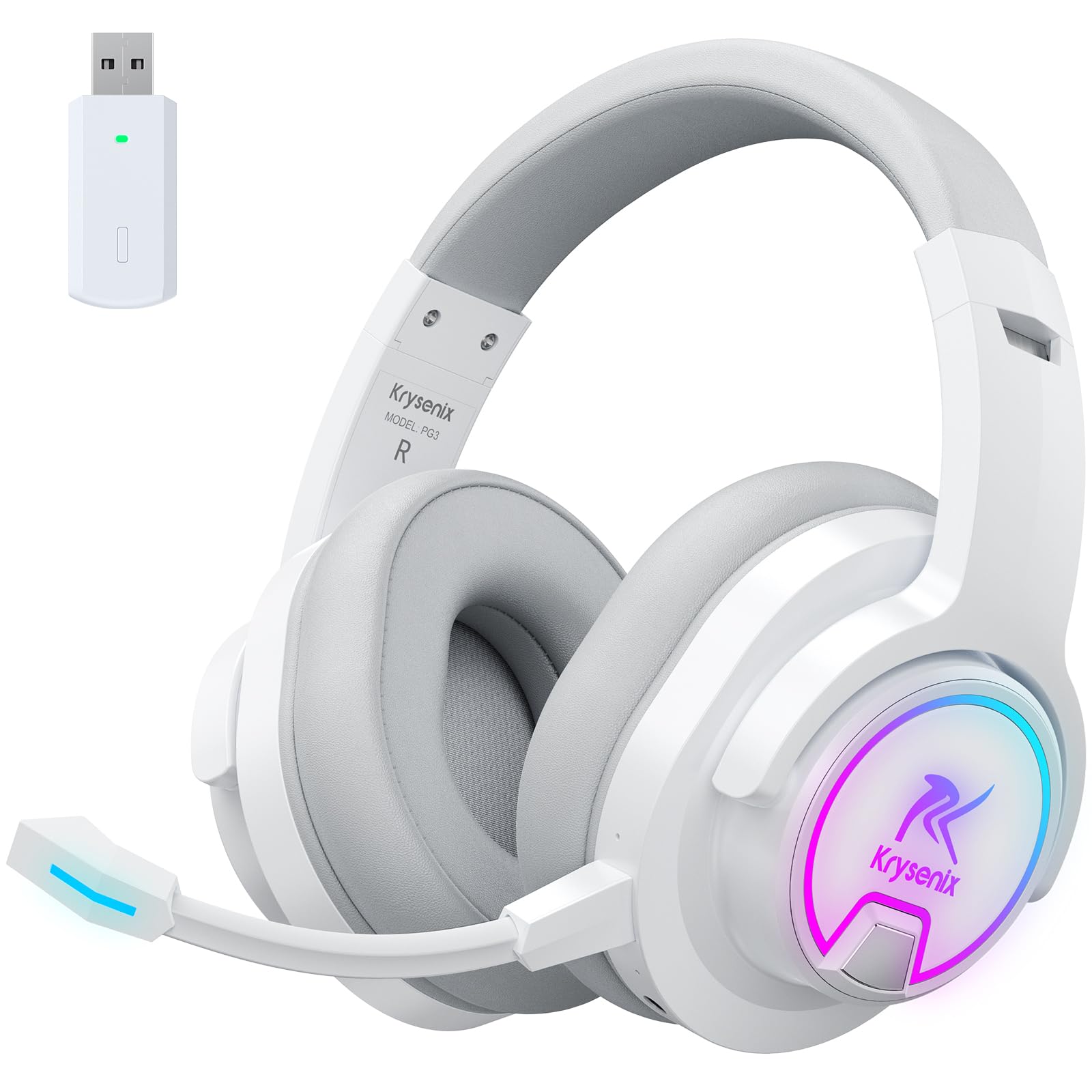 Krysenix PG3 RGB Wireless Gaming Headset for PS4, PS5, PC - 2.4GHz 7.1 ...