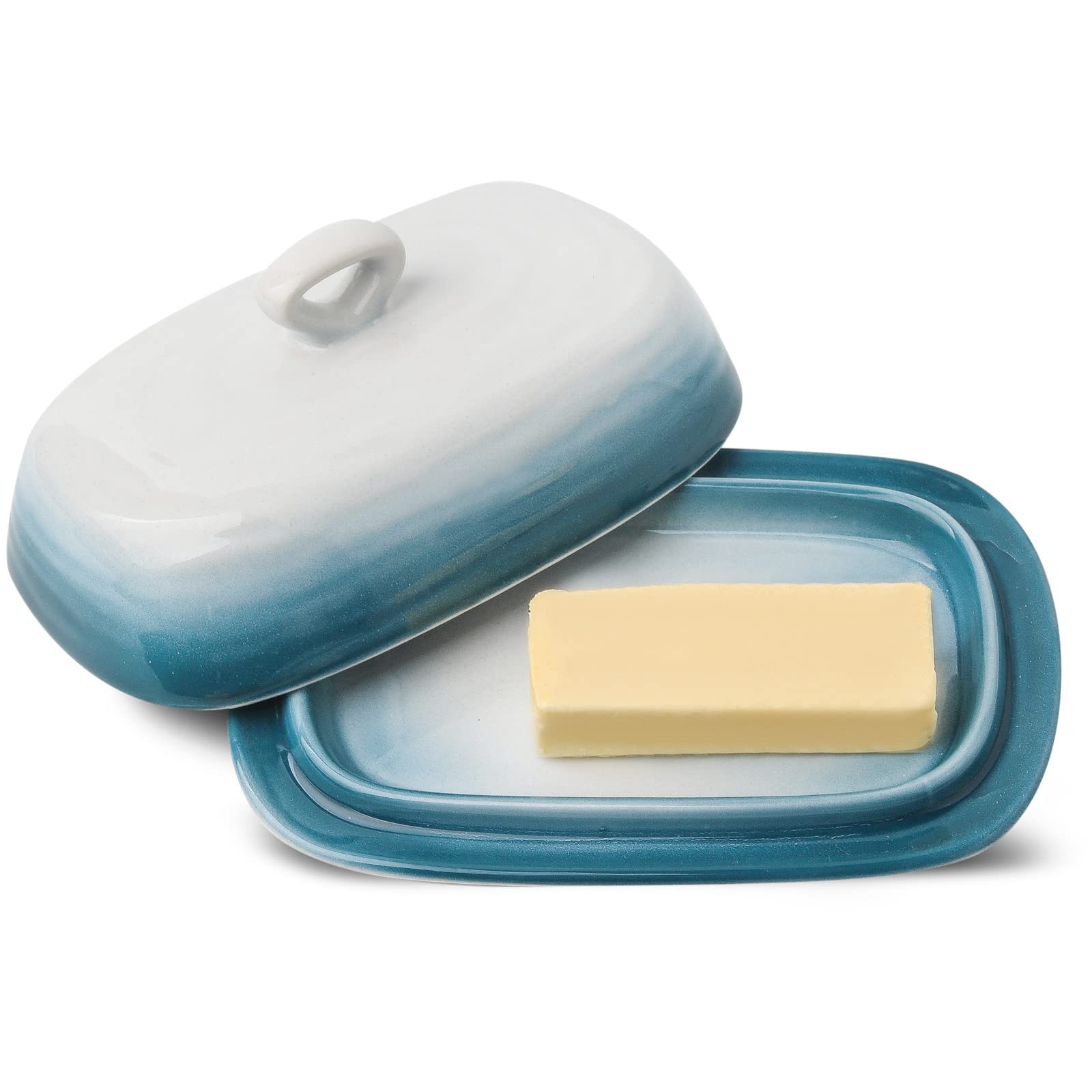 Hasense Butter Dish with Lid for Countertop, Ceramic Butter Holder with Handle Perfect for East ...