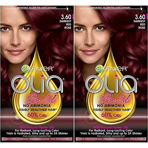 Garnier Olia Bold Oil Powered Permanent Hair Color, 3.60 Darkest Red ...