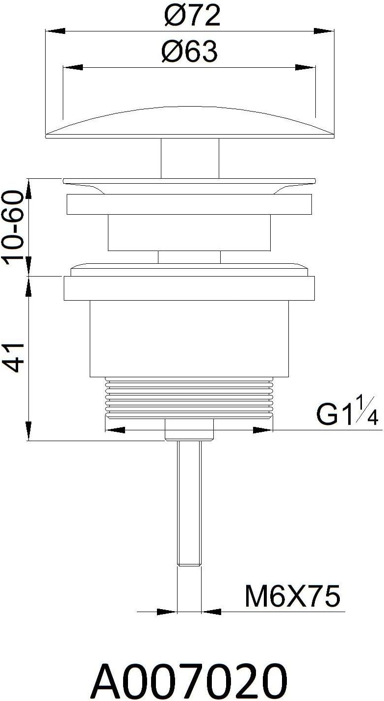 Designer push-up drain valve with permanent drain, round, solid brass ...