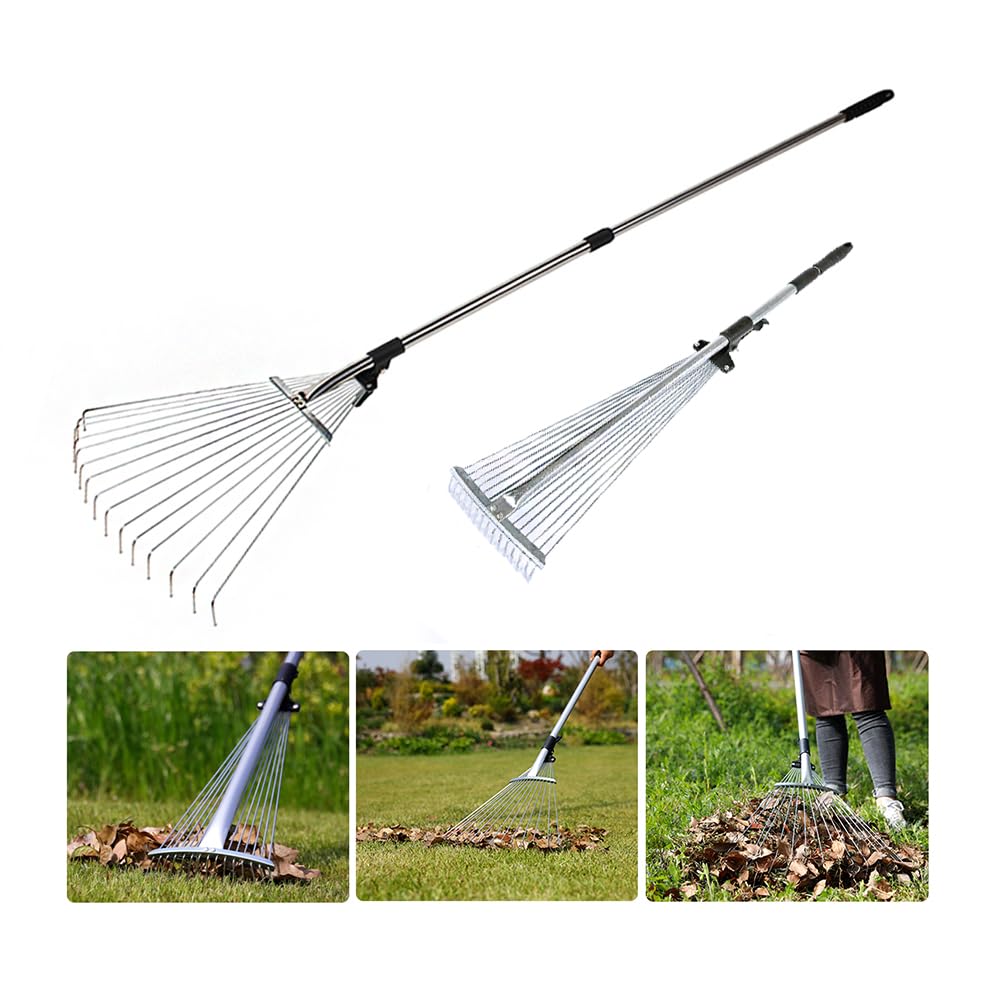 Rake for Leaves Yard Collapsible Rake for Lawns Metal Retractable Rake ...