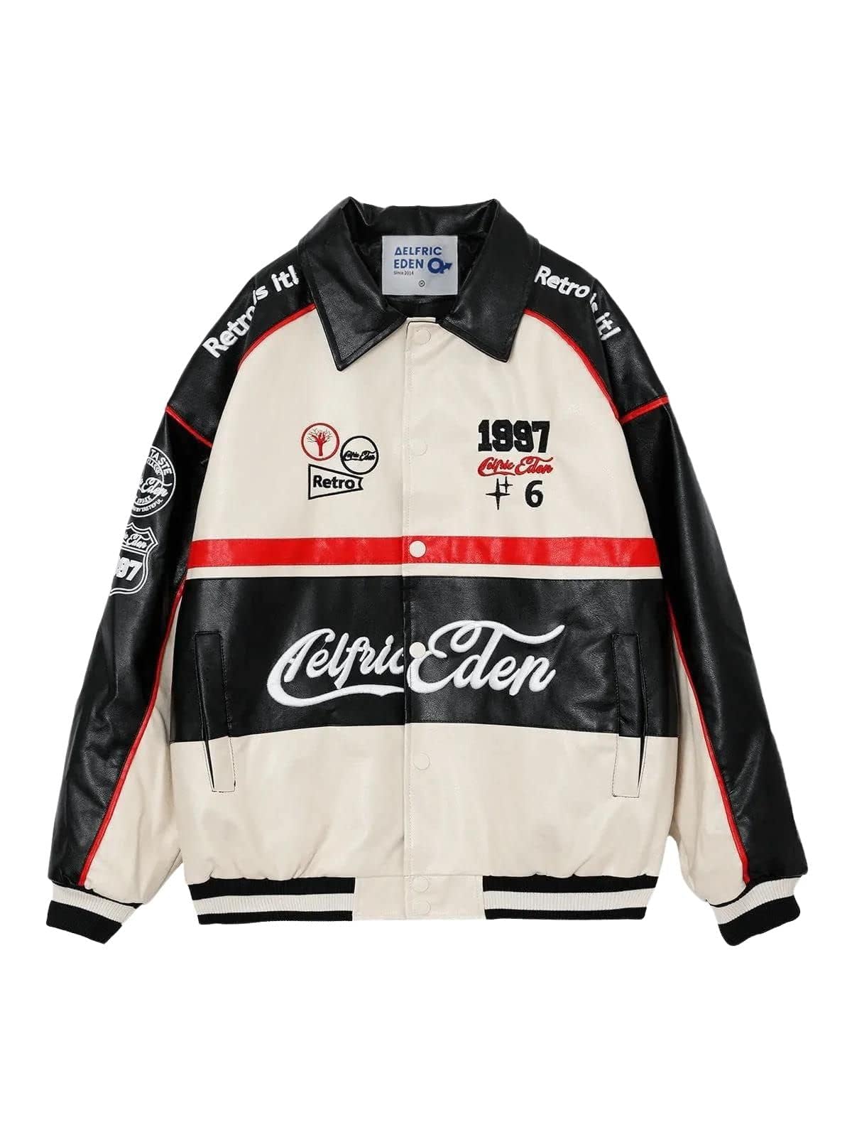 Aelfric Eden Color Block Leather Bomber Jacket Vinatge Varsity Jacket ...