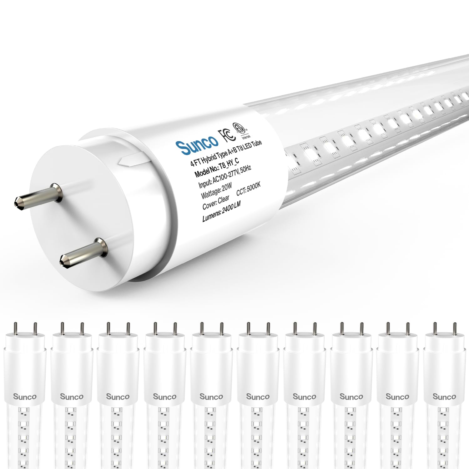 Sunco 10 Pack T8 LED Bulbs 4 Foot, 48 Inch Tube Light Bulbs Fluorescent ...
