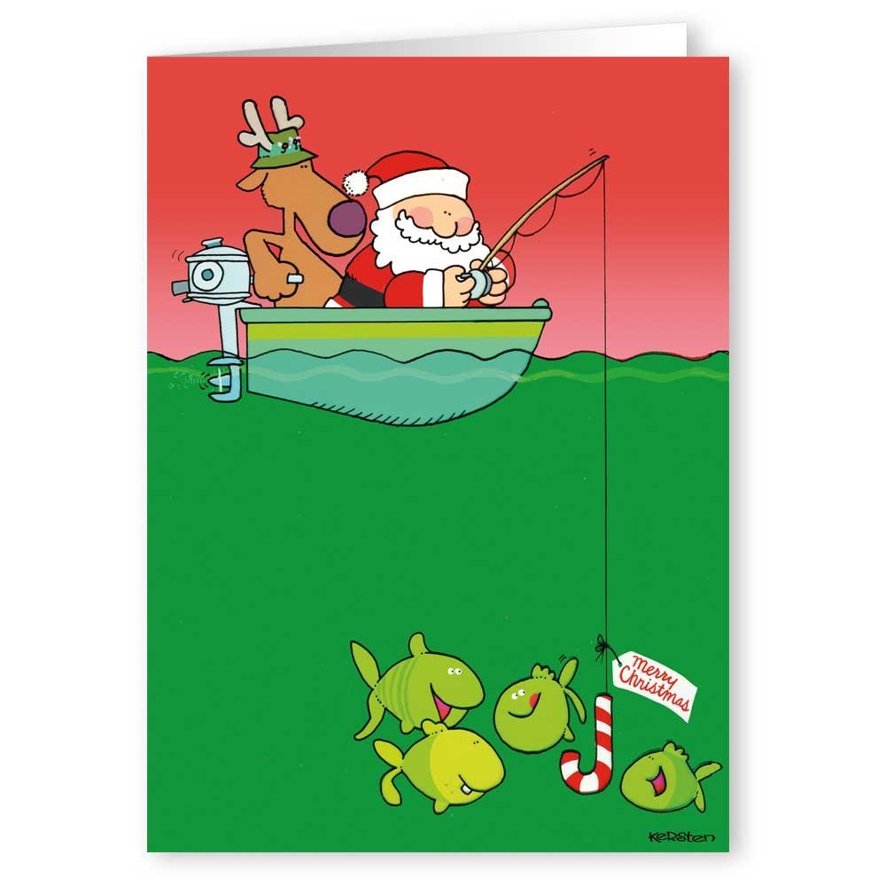Amazon.com: Santa's Fishing Break Christmas Card - 18 Cards & Envelopes ...