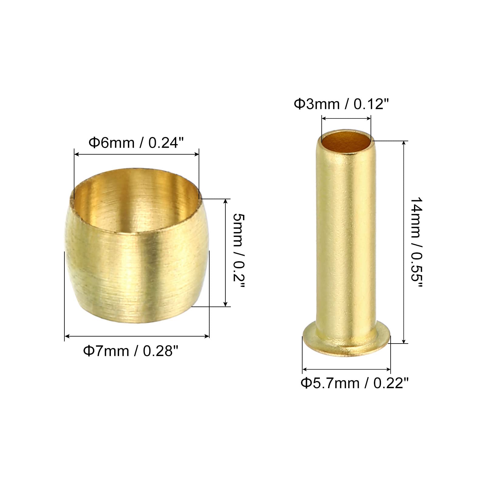 PATIKIL 6mm Tube OD Brass Compression Sleeves Ferrules, 60 Pack Brass Ferrule Fitting And Hose ...