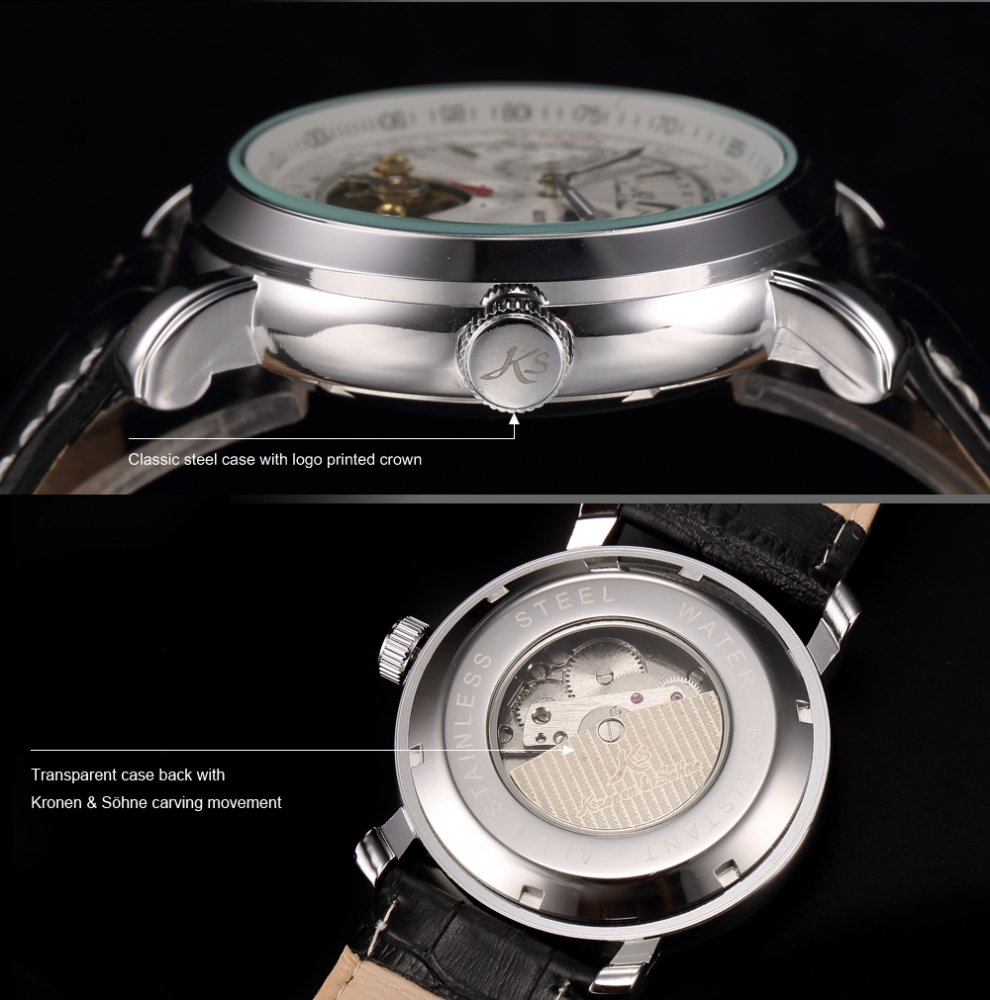 KS Men's Wrist Watch Luxury Moon Phase Automatic Mechanical White Dial ...