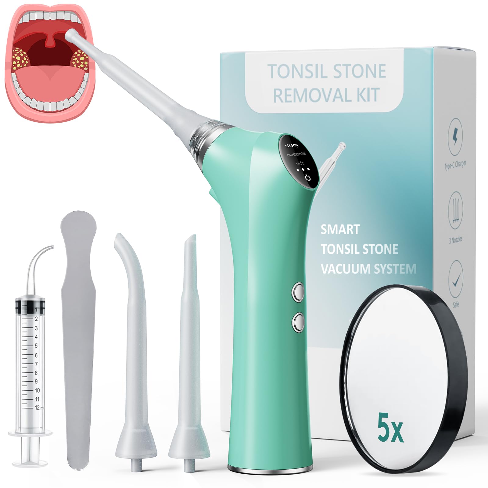 Electronic Vacuum Tonsil Stone Remover with Built-in LED Light & 3 ...