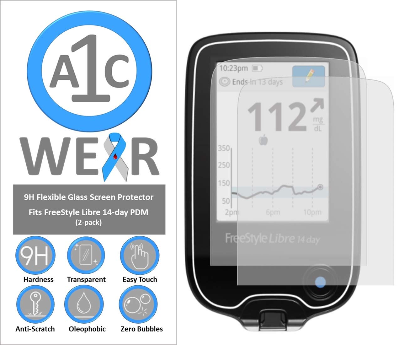 A1C WEAR - 9H Flexible Glass Screen Protector for Freestyle Libre 3, 2 ...