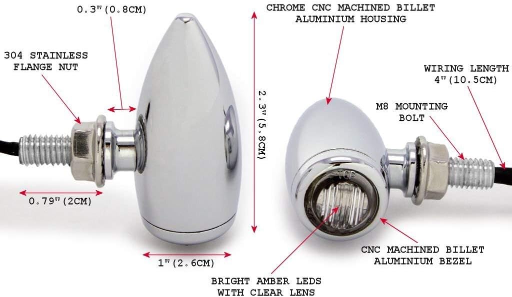 Small Chrome LED Motorbike Indicators Bullet Style Aluminium – BigaMart