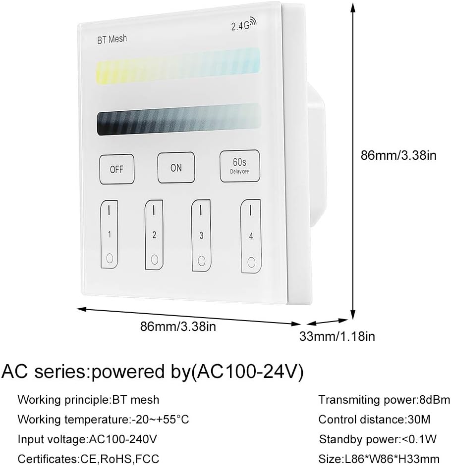 Bluetooth Mesh Smart Touch Panel Remote Controller for LED Bulb Single ...