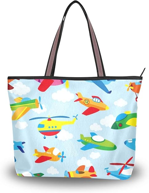 ColourLife Top Handle Tote Bag Cute Airplane Shoulder Bag Handbag for ...