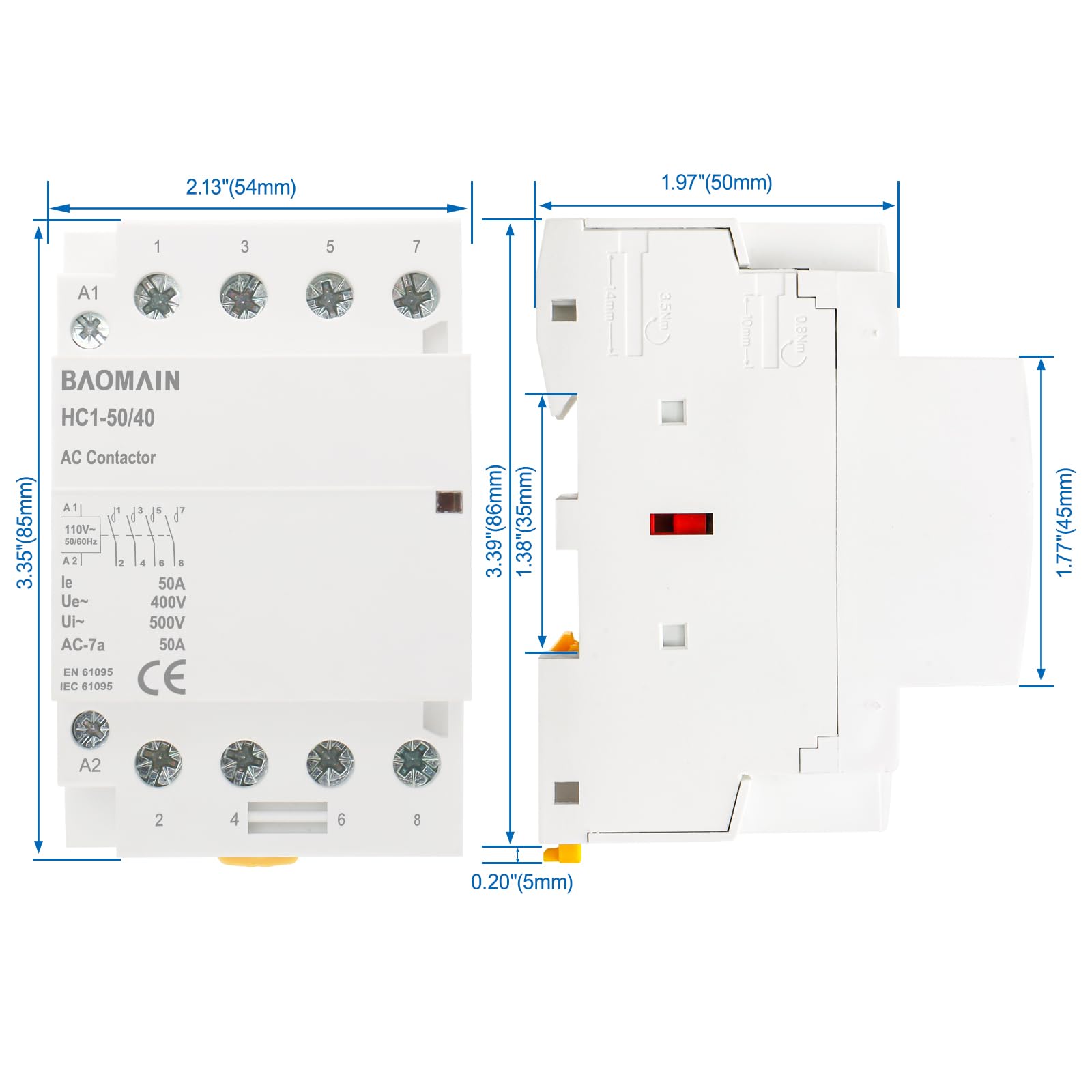 Baomain 4-Pole 4NO Contactor With 110volt AC Coil 50A HC1-63 Normal Close Universal Circuit ...