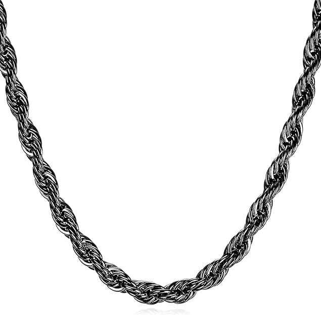 Aokarry Stylish Rope Chain for Men, 316L Stainless Steel Black Rope ...