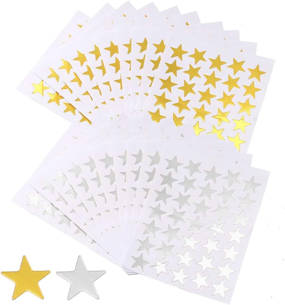kuou 3500 Pcs Star Stickers, Mini Gold and Silver Star Stickers, Self ...