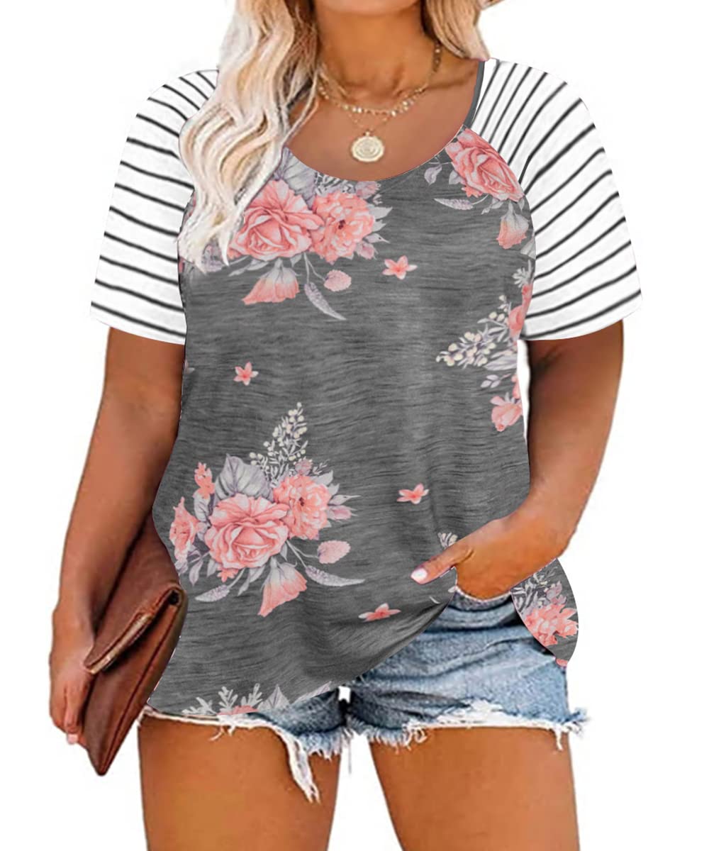 CARCOS Plus Size Tops for Women 3X Grey Flower Print Blouse Short ...