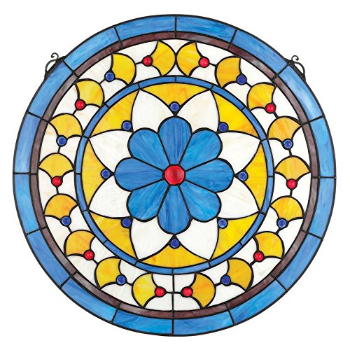 Design Toscano Stained Glass Panel - Victorian Blue Flower Round ...