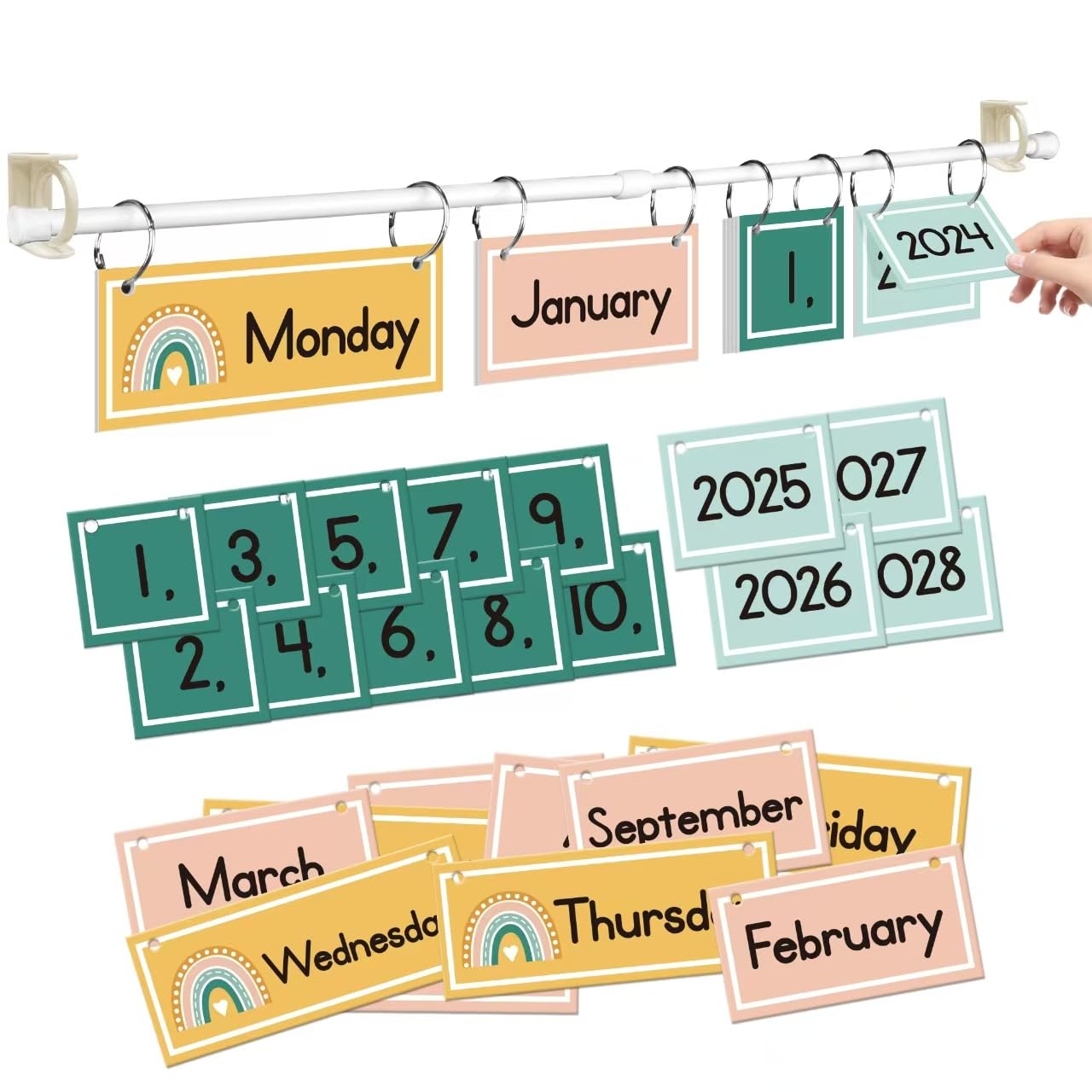 EAMAY Classroom Boho Rainbow Flip Calendar Chart Set wtih 55 Cards and ...