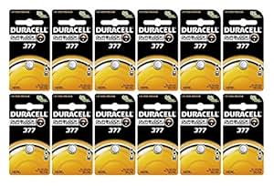 Amazon.com: 12-Pack Duracell 377 Batteries 1.5 Volt Silver Oxide Coin ...