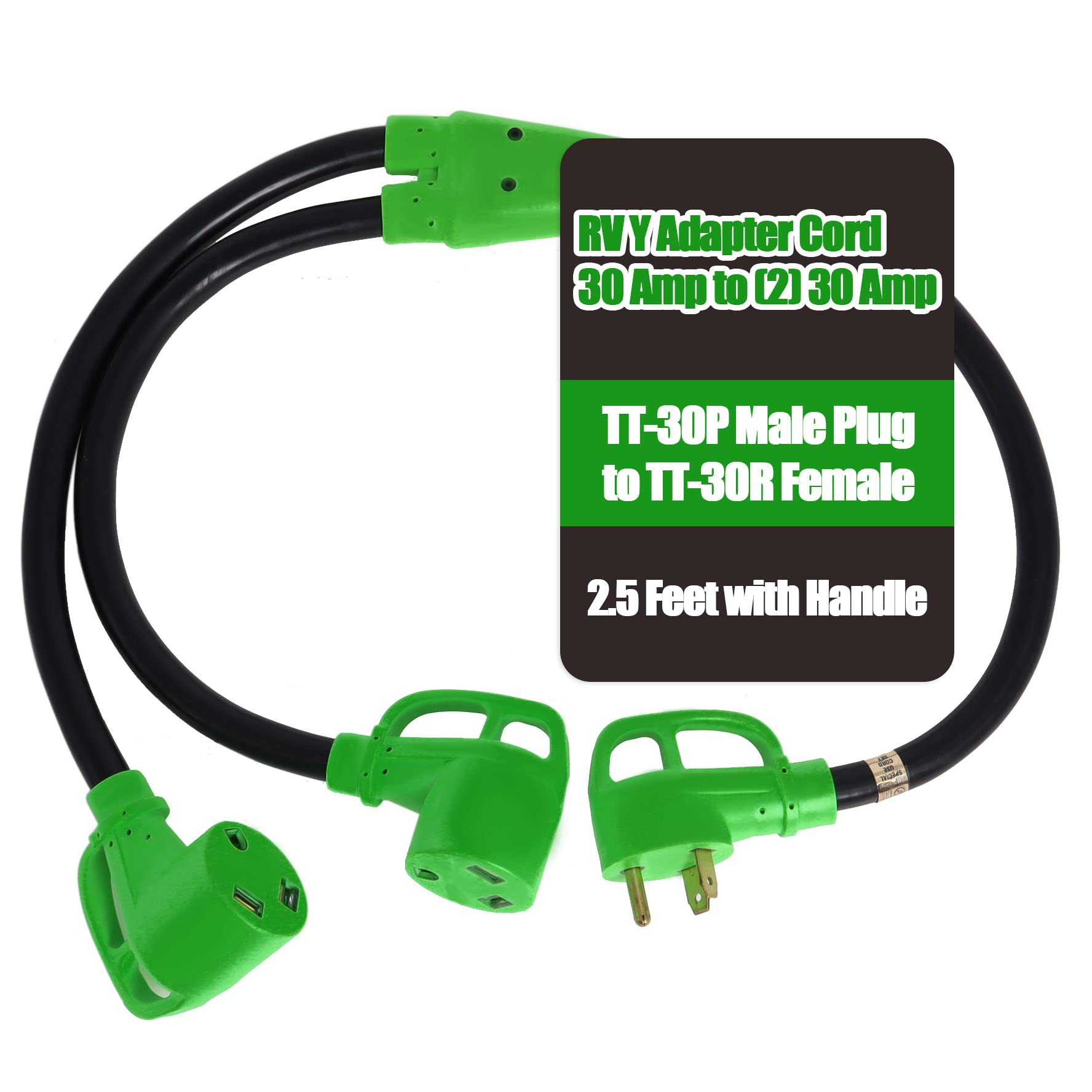 30 Amp RV Y Splitter Adapter Cord 30A Male Plug to Two 30A Female ...