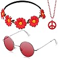 Amazon.com: Tatuo 3 Pieces Hippie Costume Set includes Peace Sign Bead Necklace, Flower Crown ...