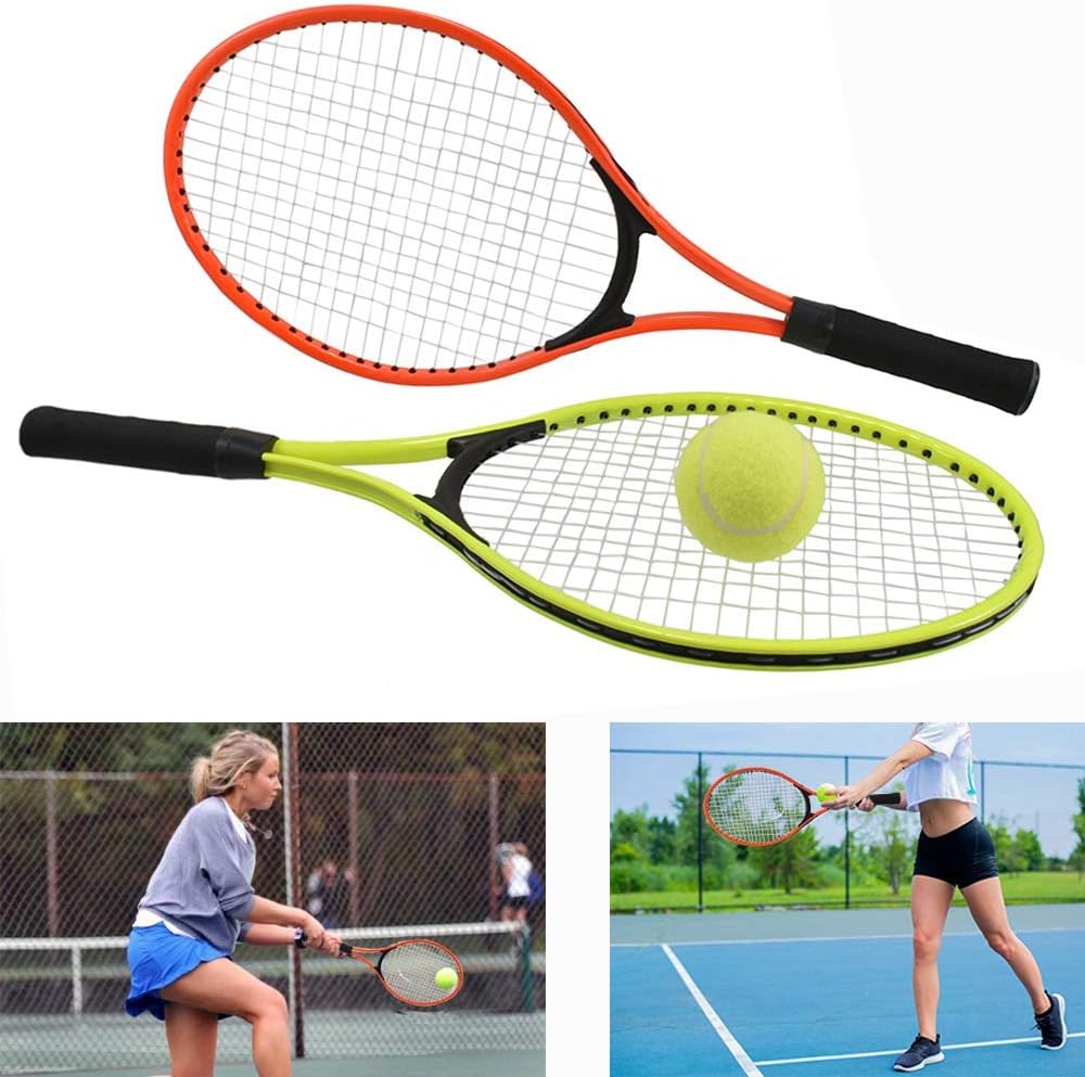Kids 2 Player Tennis Racquet Set Aluminum Metal Rackets & Ball Carrying ...