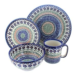 Amazon.com | Polish Pottery Aztec Flower 16 PC Dinner Set: Dinnerware ...