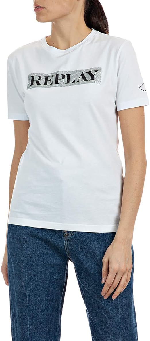 Replay Women's T-Shirt with Logo White Large: Amazon.co.uk: Clothing