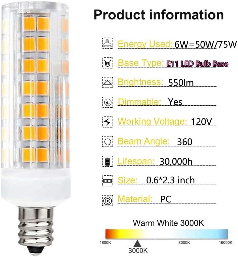 Pack of 2 75W Warm White E11 led Bulb 100w Halogen Bulbs Replacement JD ...