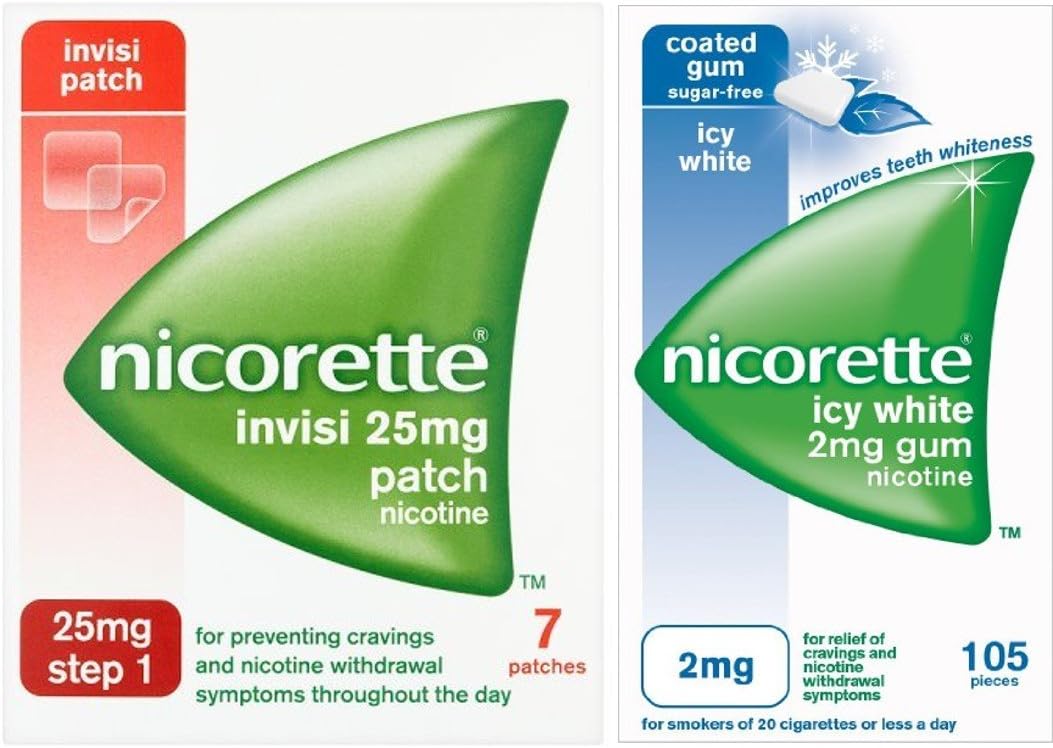 Nicorette Icy White 2mg Nicotine Chewing Gum 105 Pieces & Nicorette ...